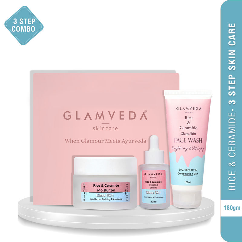 Buy Glamveda Korean Glass Skin Rice & Ceramide 3 Step Skincare (Face ...