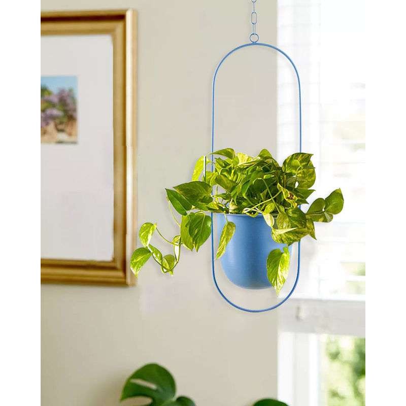 Buy Homesake Mint Blue Oval Hanging Metal Pot Stand Online