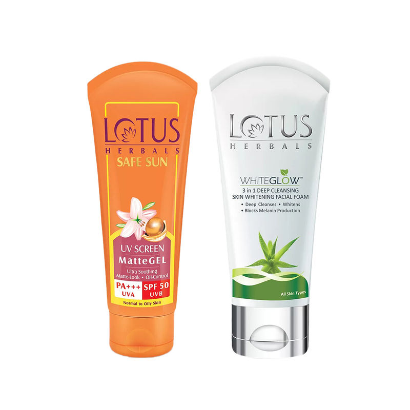 Buy Lotus Herbals Safe Sun Screen Matte Gel SPF 50 Whiteglow Facial Foam Online