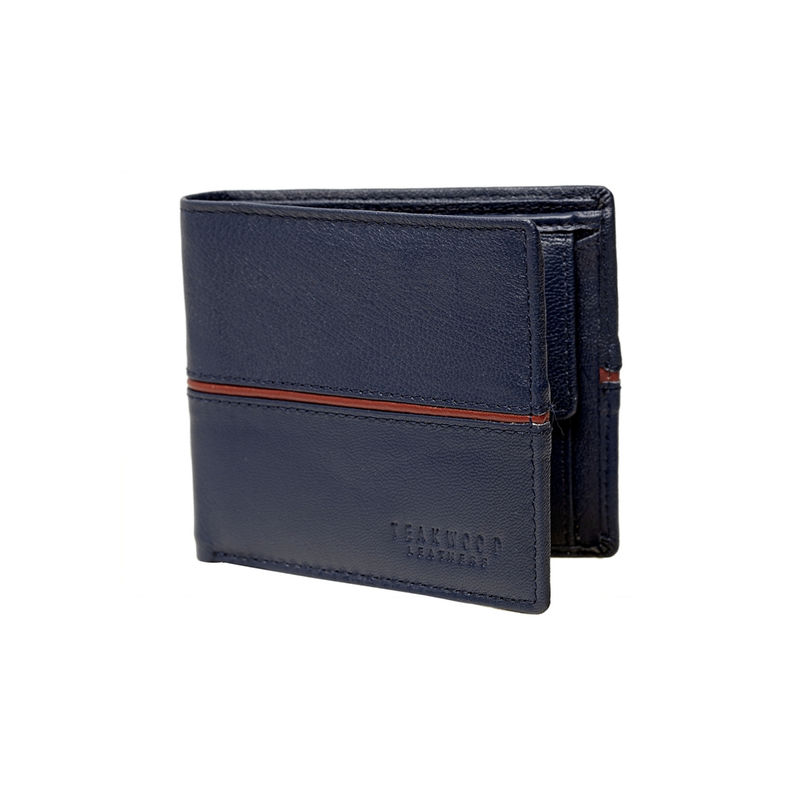 Buy Teakwood Men'S Genuine Leather Blue BI Fold RFID Solid Wallet (WLT ...