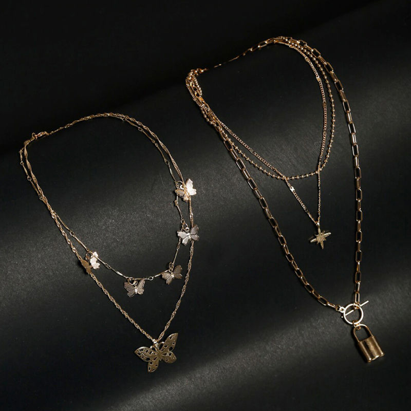 Buy YouBella Set Of 2 Gold-Plated Layered Chains Online