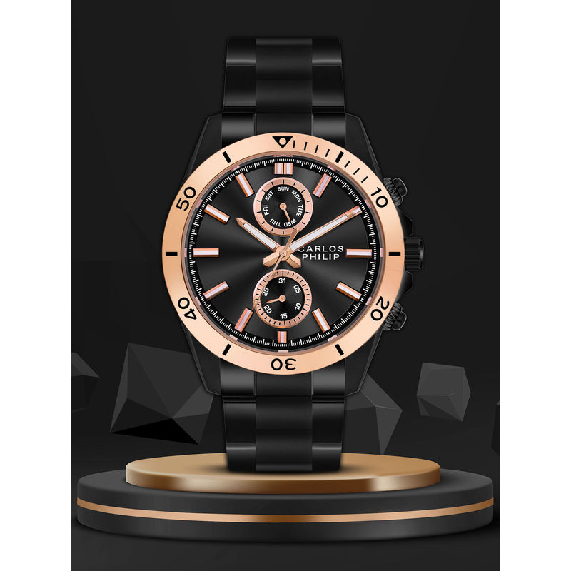 Buy Carlos Philip Mens Stainless Steel Analog Black Watch (M) Online