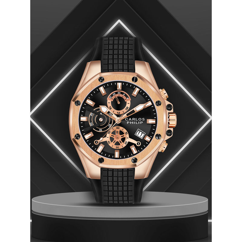 Buy Carlos Philip Mens Analog Black Watch with Silicone Band (M) Online