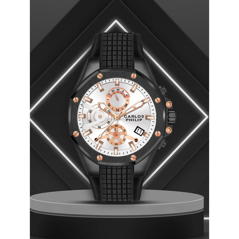 Buy Carlos Philip Mens Analog Silver Watch with Silicone Band (M) Online