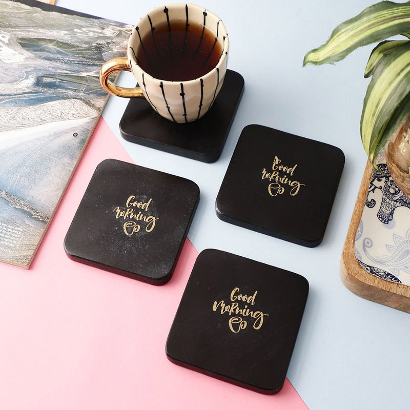 Buy The Decor Mart Black Rectangular Coaster - Set of 4 Online
