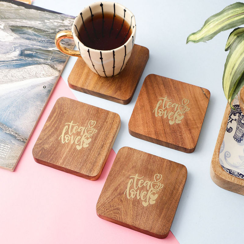 Buy The Decor Mart Natural Wood Rectangular Coaster - Set of 4 Online