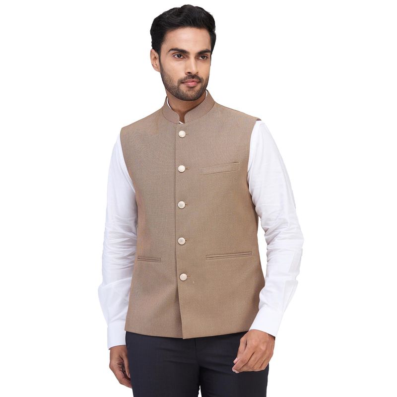 Buy Raymond Contemporary Self Design Beige Nehru Jacket Online