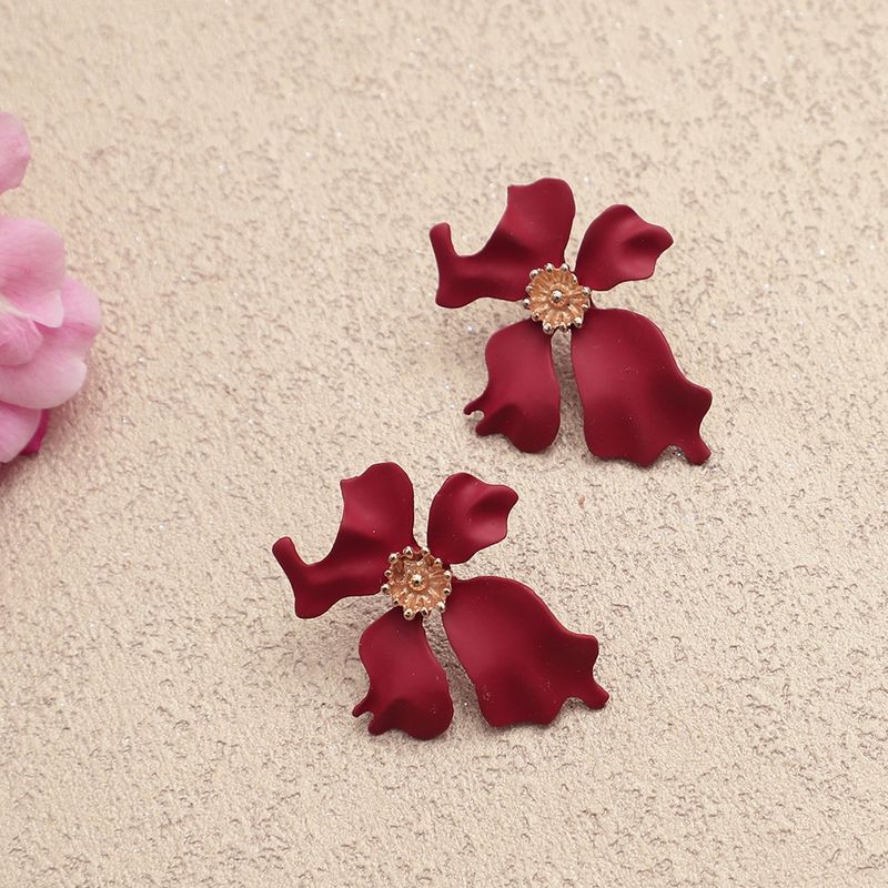 Buy Crunchy Fashion Maroon Statement Metal Flower Drop Dangle Earrings ...