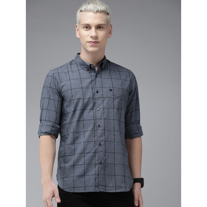 Buy THE BEAR HOUSE Men Blue Windowpane Checked Slim Fit Casual Shirt Online