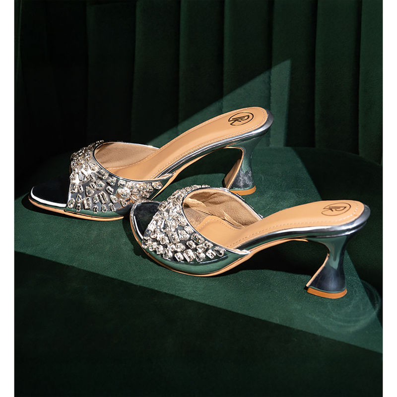 Buy PREET KAUR Silver Embellished Heels Online