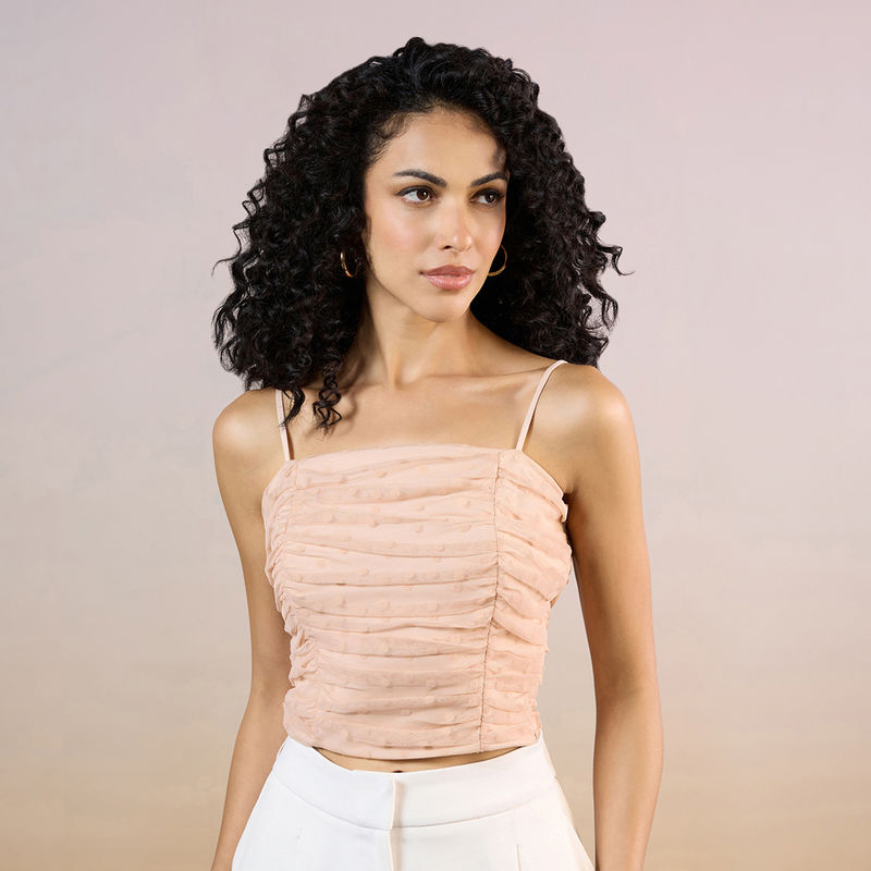 Buy RSVP by Nykaa Fashion Light Peach Polka Dot Ruched Crop Top Online