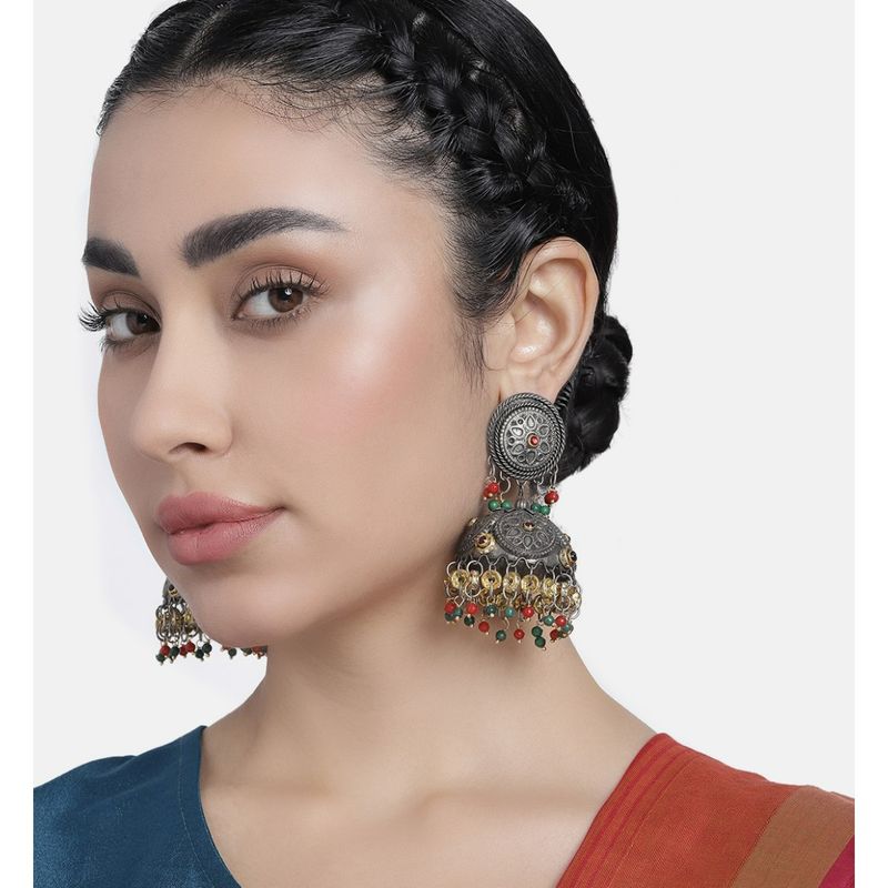 Buy LAIDA Contemporary Bohemian Style Silver Oxidised Jhumkas Earrings ...