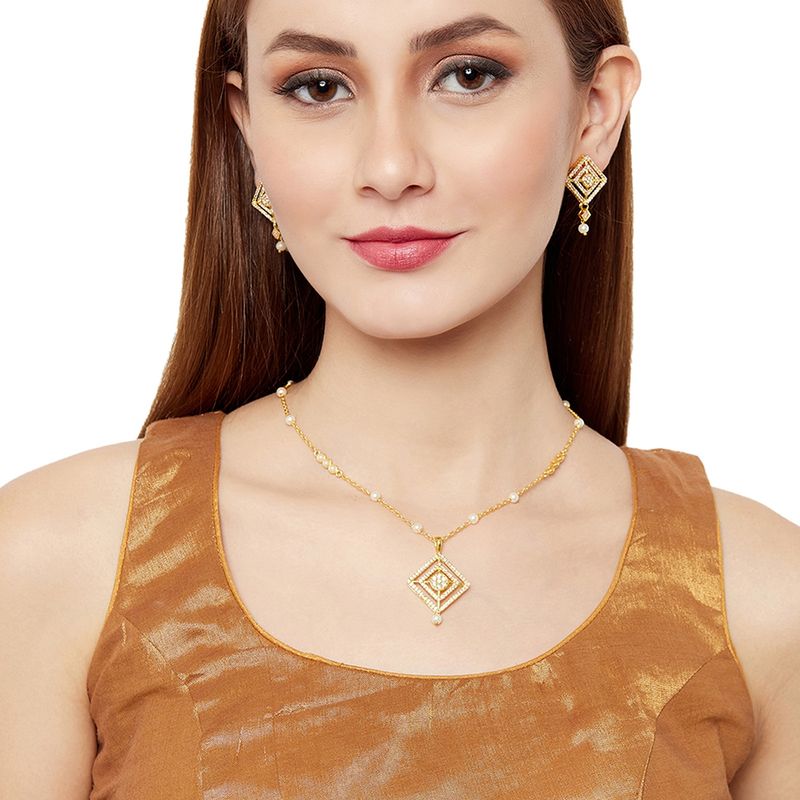 Buy Voylla Pearly White Designer Gold Tone Jewellery Set Online