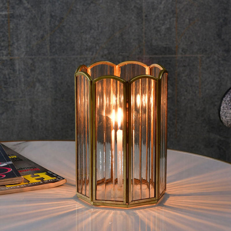 Buy At Home by Nilkamal Round Arches Metal & Glass Candle Holder (Gold ...