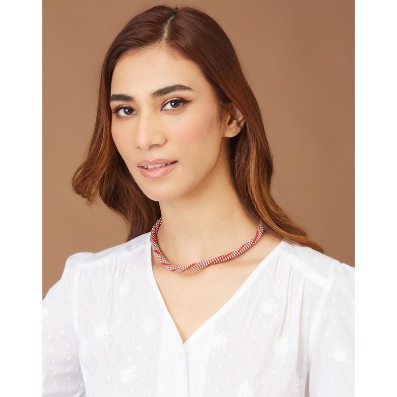 Buy Fabindia Red & White Metal Necklace Online