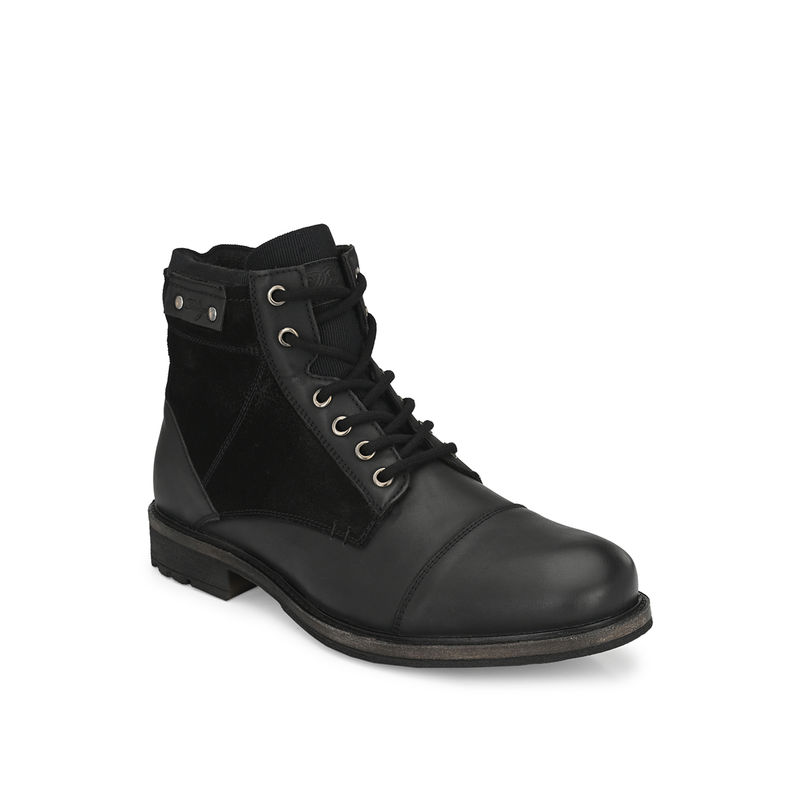 Buy Delize Solid Black Lace-up Derby Boots Online