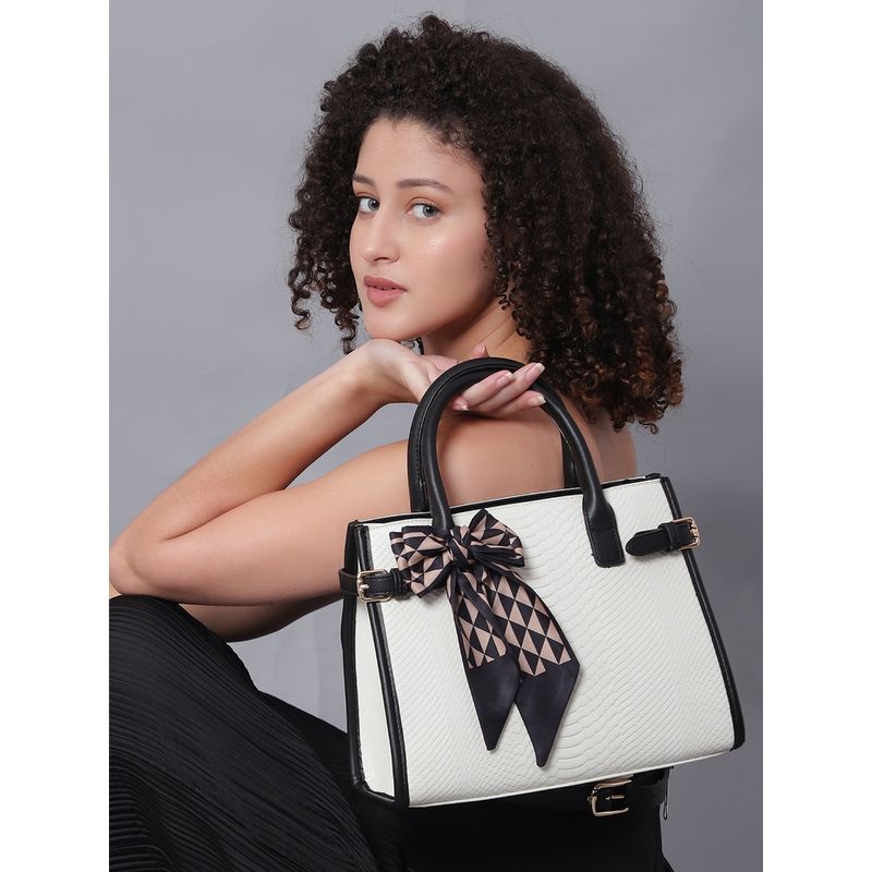Buy Carlton London Black and White Textured Handheld Bag with Scarf Online