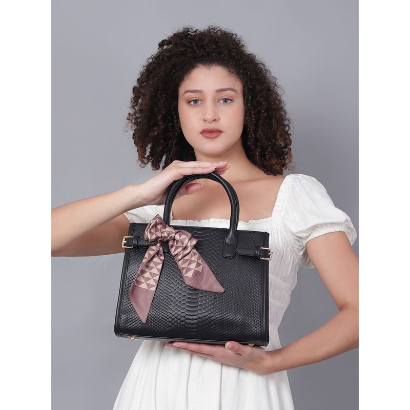 Buy Carlton London Black Textured Handheld Bag with Scarf Online