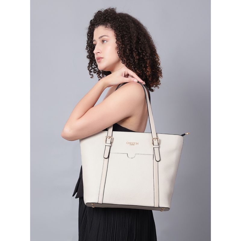 Buy Carlton London Beige Structured Tote Bag Online