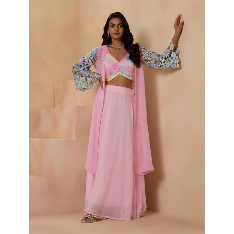 Buy Gajra Gang Lavendare Lilac Lilac Crop Top, Skirt and Jacket ...