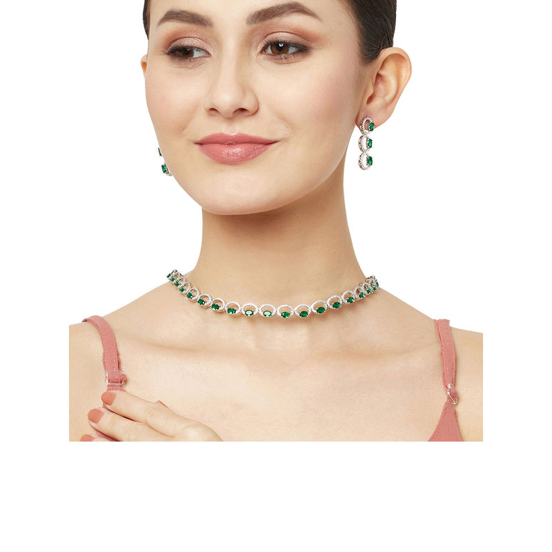 Buy Voylla Elegance collection Necklace with green and silver gems Online