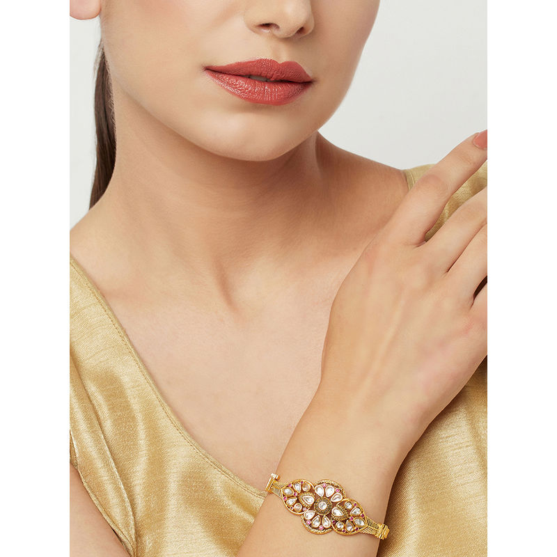 Buy Voylla Floral Designed Gold Plated Cuff Bangle Online