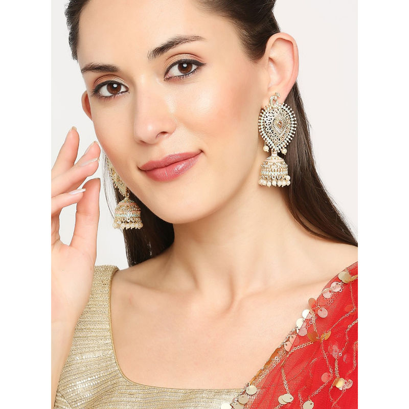 Buy OOMPH Jewellery Light Blue & Pink Meenakari Peacock Design Large ...