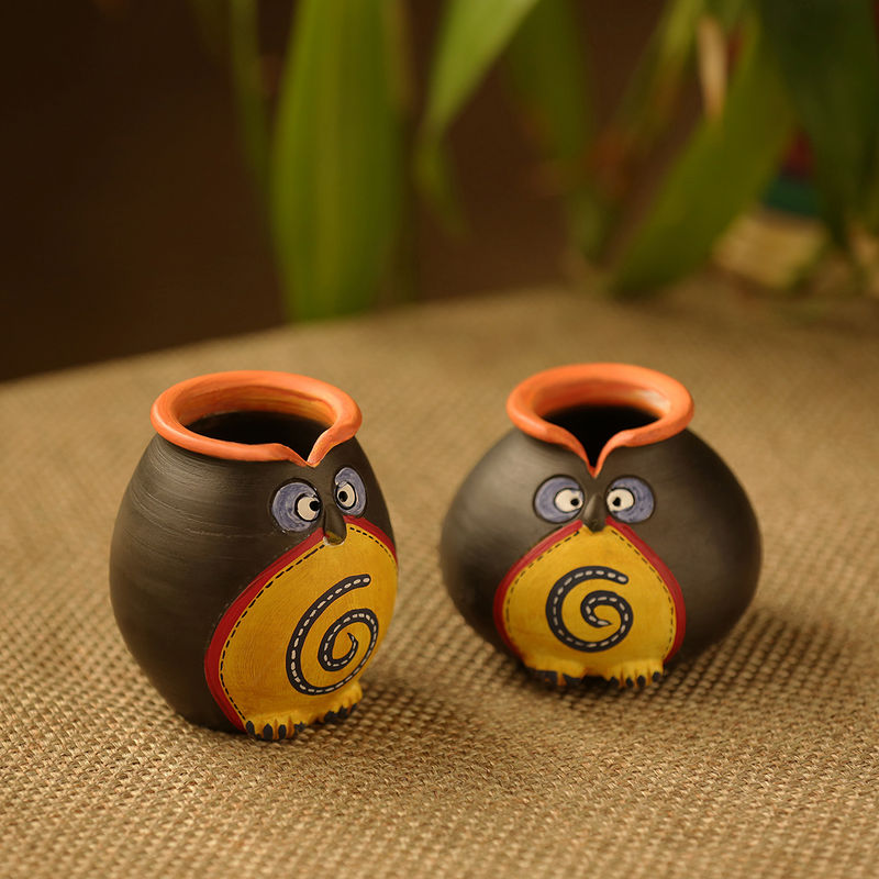 ExclusiveLane Twin Owl Pot-Faces' In Terracotta Pots Showpieces (Set Of ...