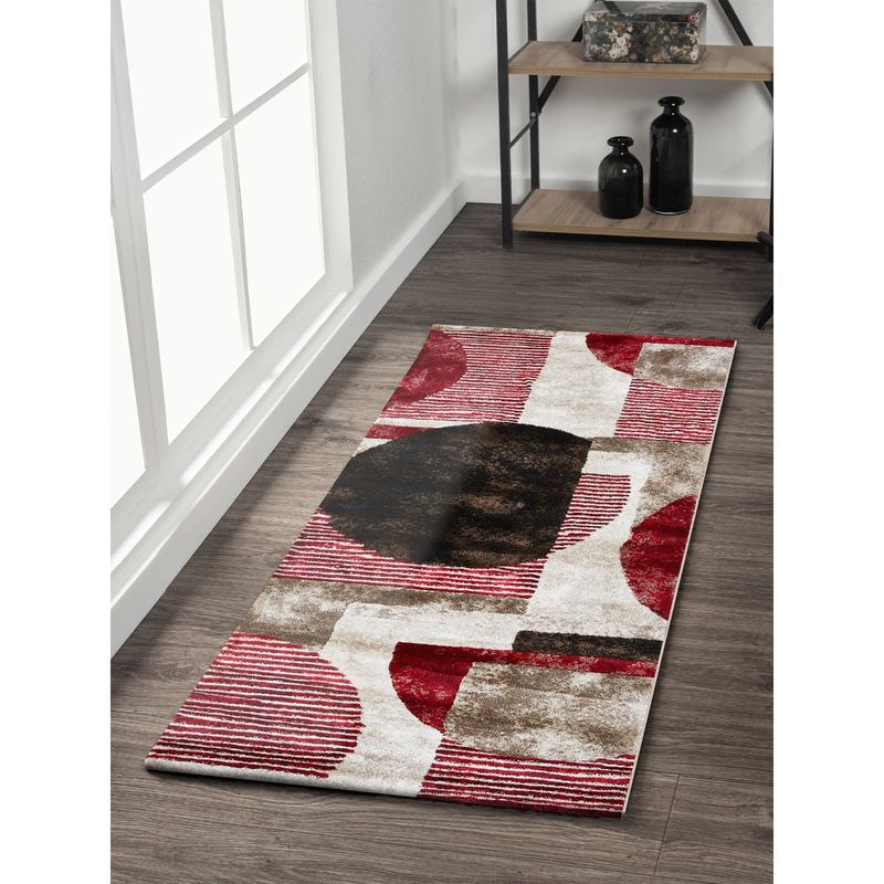 Buy OBSESSIONS Polypropylene Red and Brown Geometric Floor Runner (2x5 ...