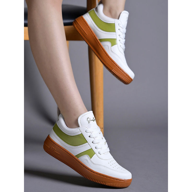 Buy Shoetopia Women White & Green Sneakers Online