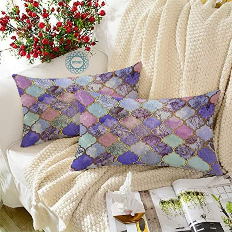 Buy STITCHNEST Printed Cotton Canvas Rectangular Cushion Covers, Set of ...