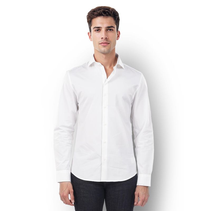 Buy CELIO Men White Solid Regular Fit Cotton Formal Shirt Online