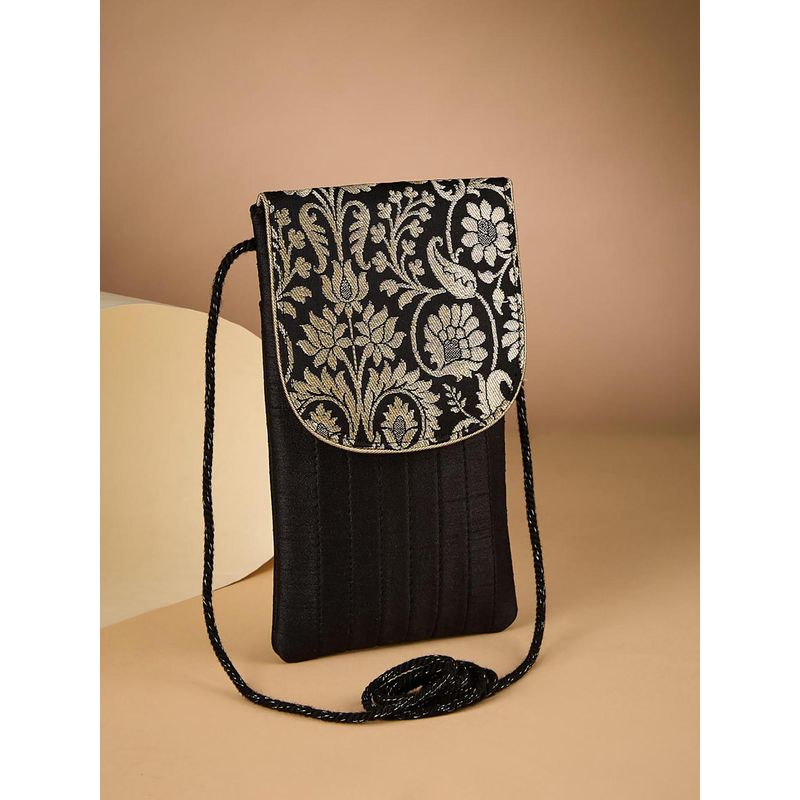 Buy Fabindia Black Woven Polyester Mobile Pouch Online