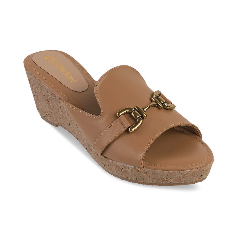 Buy Crimzon Beige Claire Peep Toe Wedges Online