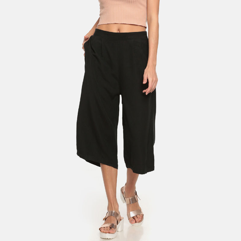 Buy Go Colors Black Culottes Linen Blend (S) Online