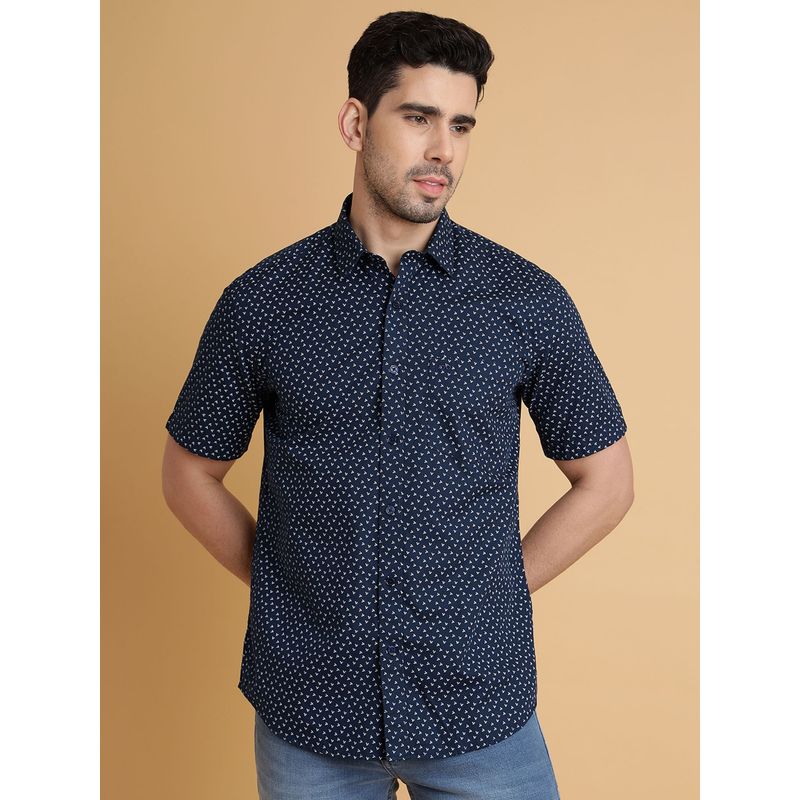 Buy JadeBlue Men Navy Blue Cotton Printed Regular Fit Casual Shirt Online