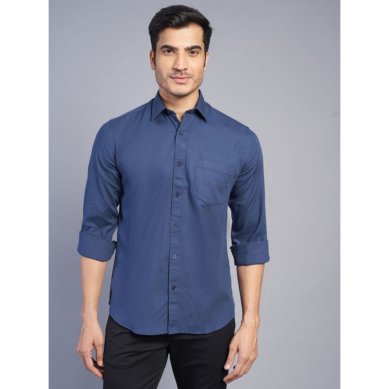 Buy JadeBlue Men Navy Blue Cotton Solid Slim Fit Casual Shirt Online