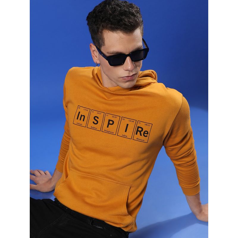 Buy Campus Sutra Men Mustard Yellow Inspire Hooded Sweatshirt with ...