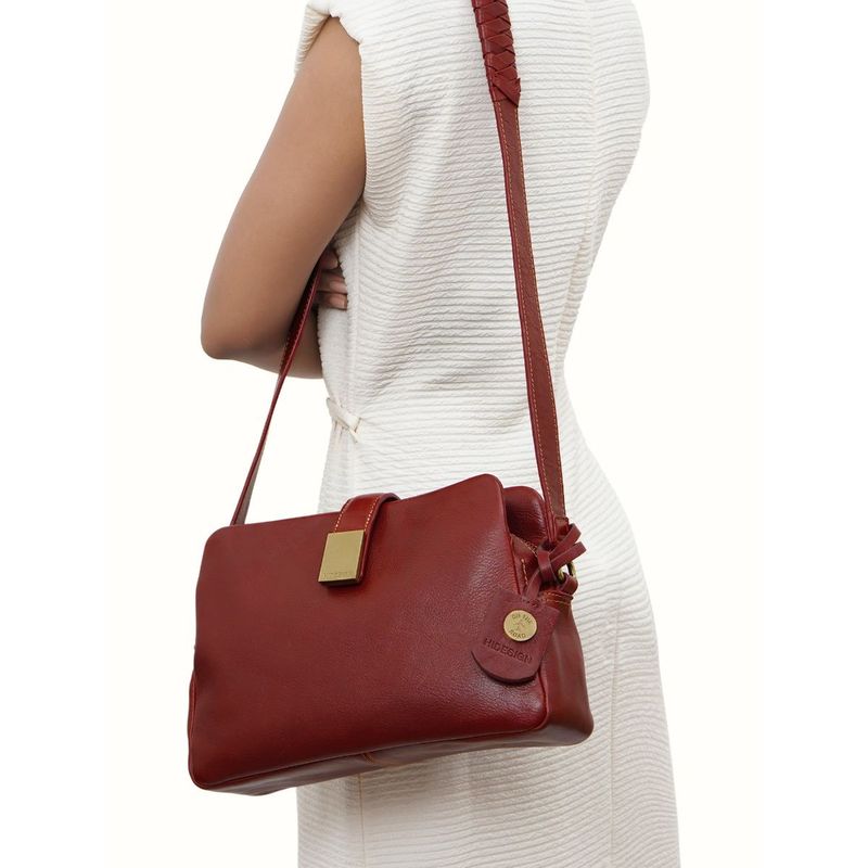 Buy Hidesign Women Leather Textured Red Sling Bag (M) Online