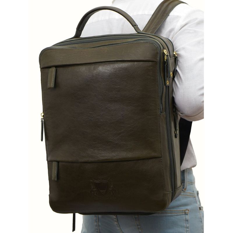 Buy Hidesign Men Leather Textured Green Backpack (L) Online