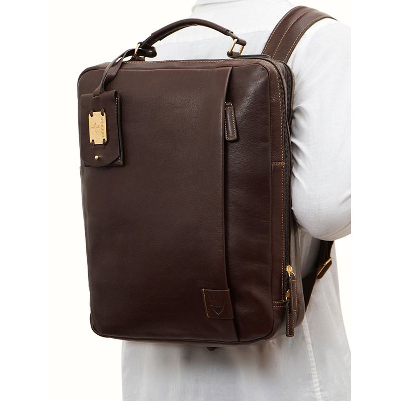 Buy Hidesign Men Leather Textured Brown Backpack (L) Online