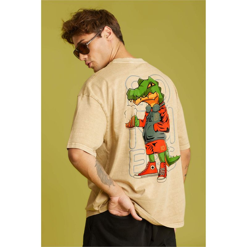 Buy Bonkers Corner Men Brown Cotton Graphic Oversized Fit T-Shirt Online