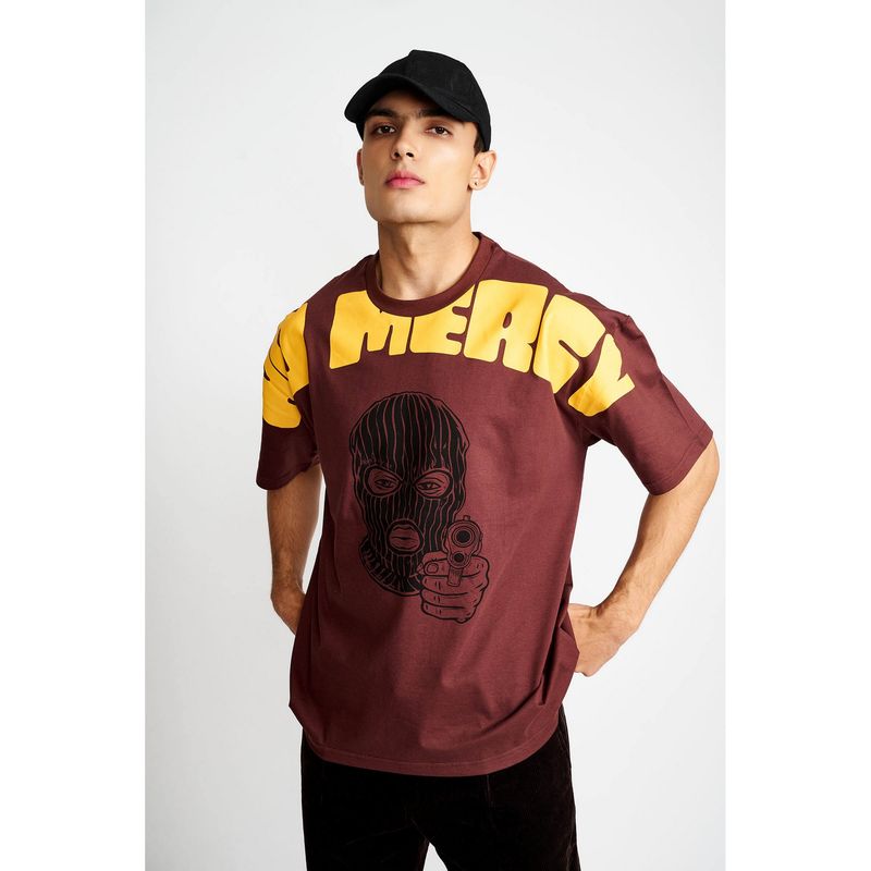 Buy Bonkers Corner Men Brown Cotton Graphic Oversized Fit T-Shirt Online