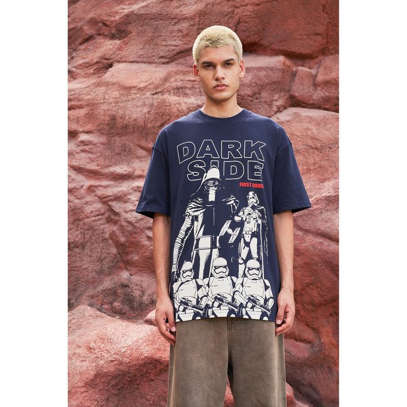 Buy Bonkers Corner Men Navy Blue Cotton Graphic Oversized Fit T-Shirt ...