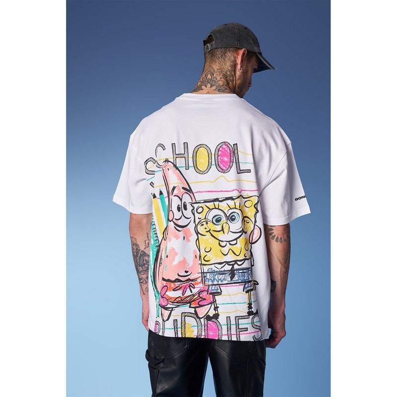 Buy Bonkers Corner Men White Cotton Graphic Oversized Fit T-Shirt Online