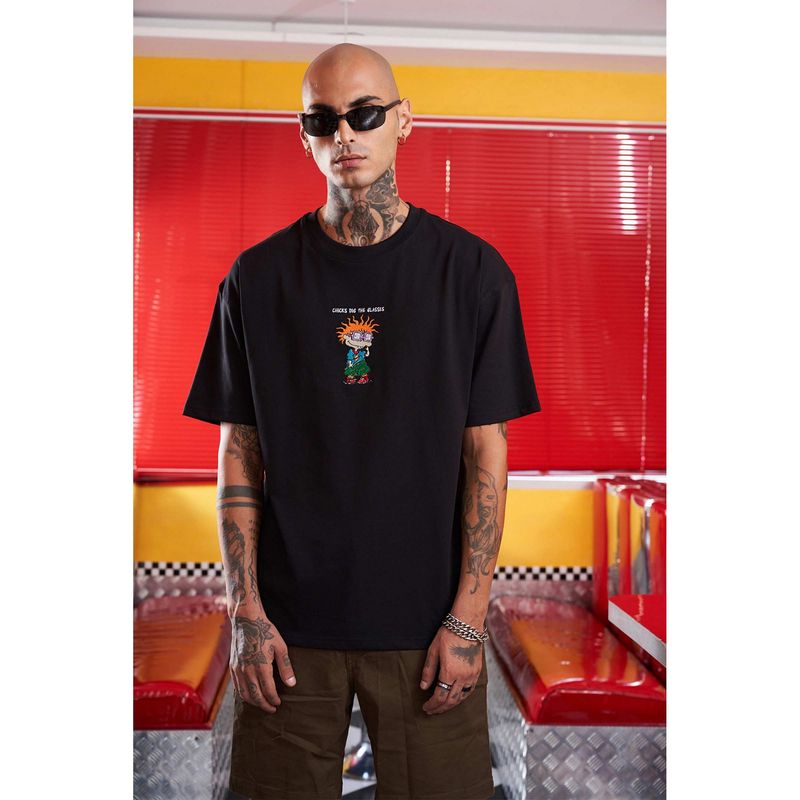 Buy Bonkers Corner Men Black Cotton Graphic Regular Fit T-Shirt Online