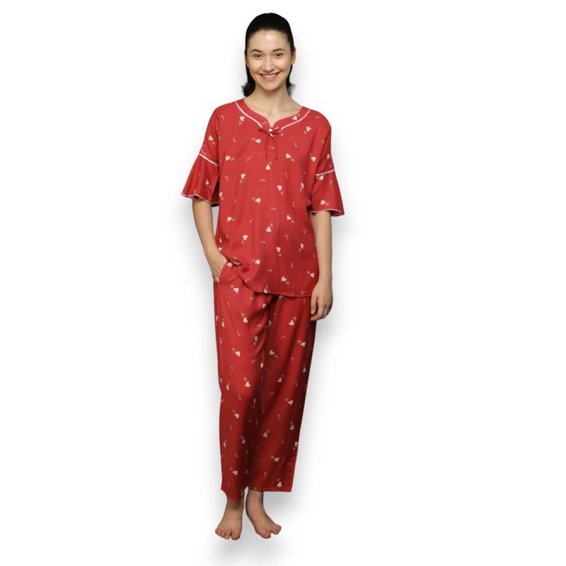 Buy VIEVIANA Women Printed Red Night Suit (Set of 2) Online