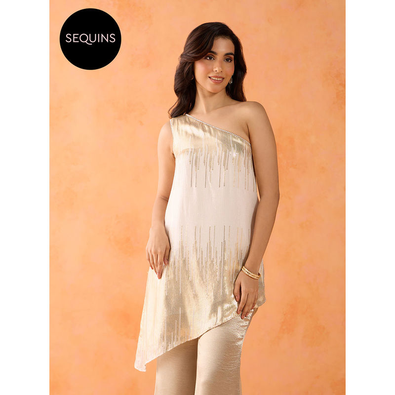 Buy Gajra Gang Pixie Dust Off White Ombre Sequined One Shoulder Assymmetric Hem Tunic GGPDTOP01 ...