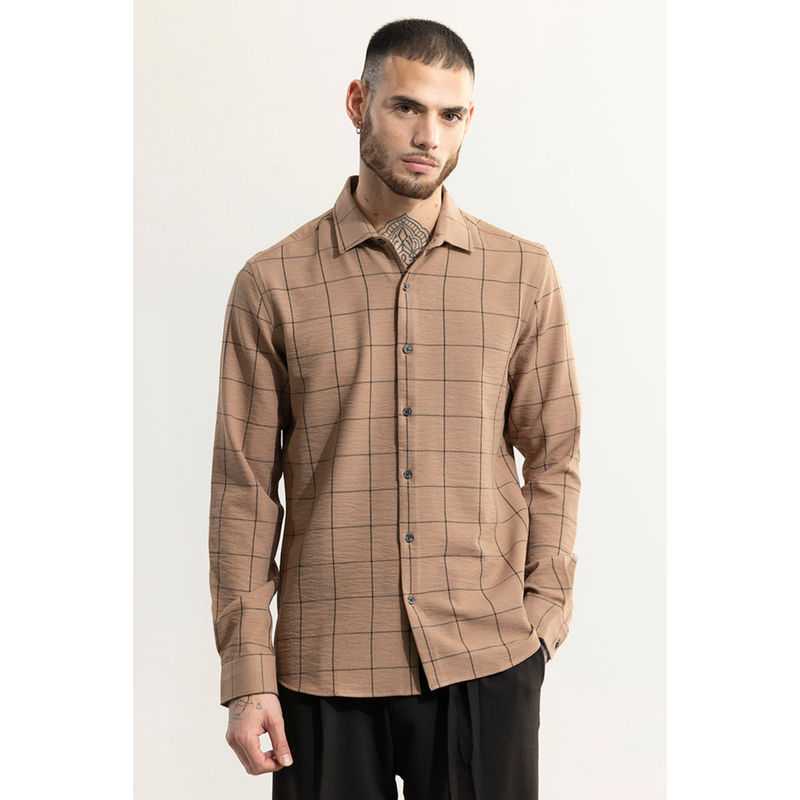 Buy Snitch Grid Block Tan Checks Shirt Online