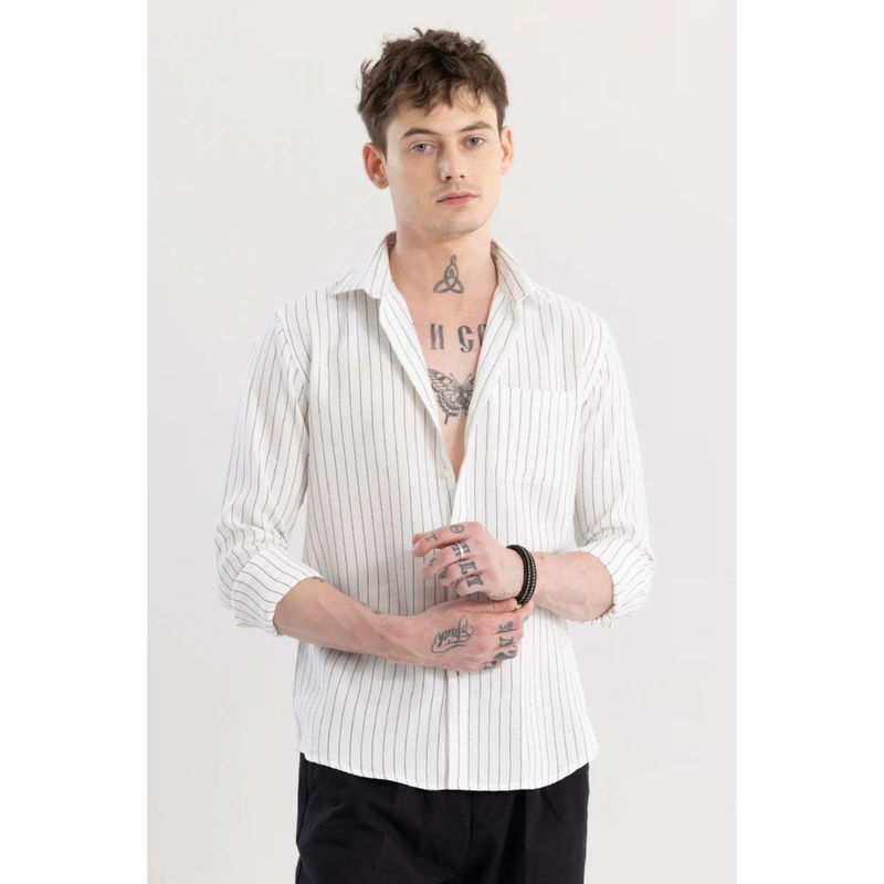 Buy Snitch Linen Line White Stripes Shirt Online